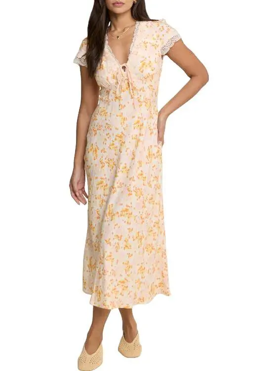 NOBODY'S CHILD Aida Floral Midi Dress - Orange