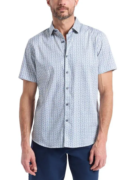 Robert Graham Napier Short Sleeve Stretch Cotton Button-up Shirt - Blue Multi