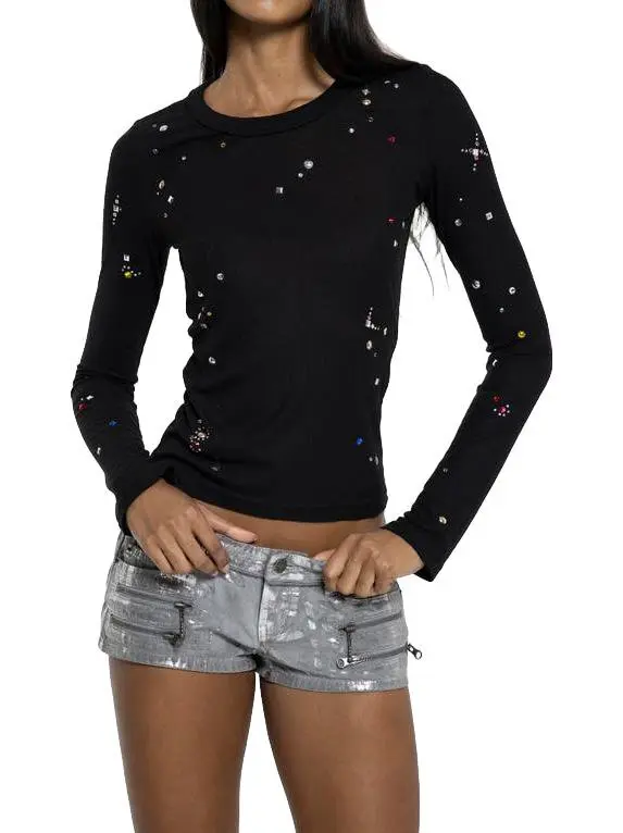 JADED LONDON Studded Long Sleeve Knit T-shirt - Black