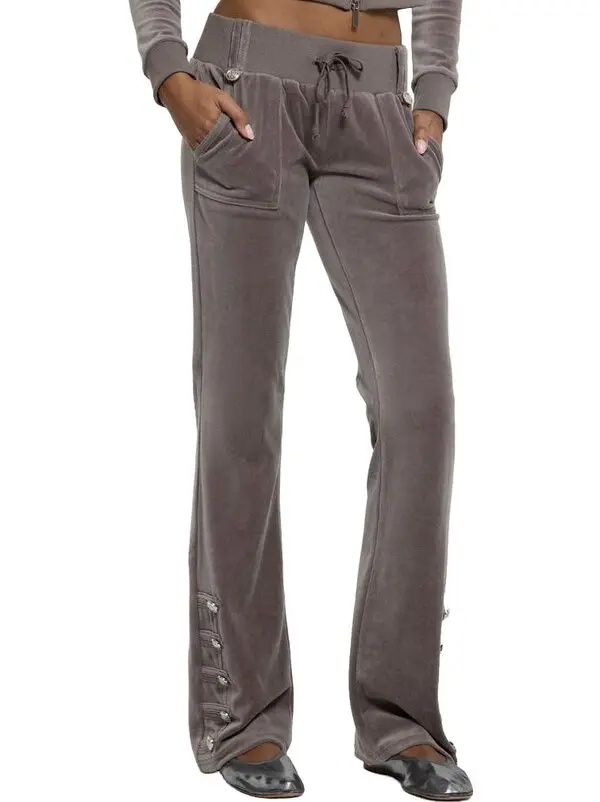 JADED LONDON Bootcut Velour Military Pants - Brown