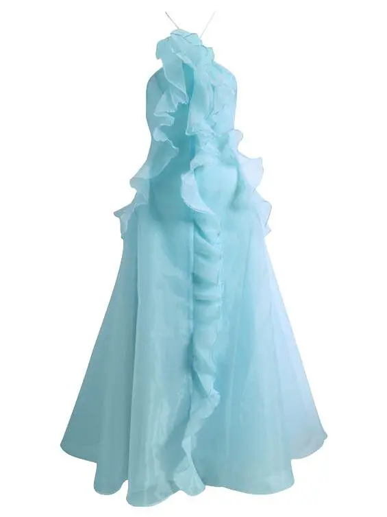 SONYA MODA Bela Ruffle Halter Dress - Capri Blue