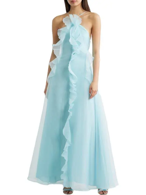 SONYA MODA Bela Ruffle Halter Dress - Capri Blue