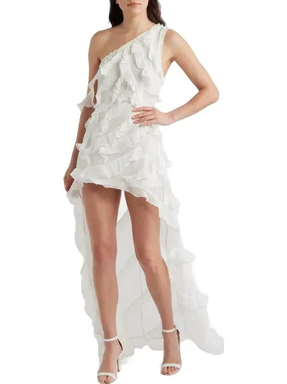 SONYA MODA Barbados Linen & Silk One-shoulder Dress - White