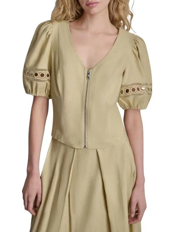 Dkny Loop Lace Puff Sleeve Top - Mojave Desert