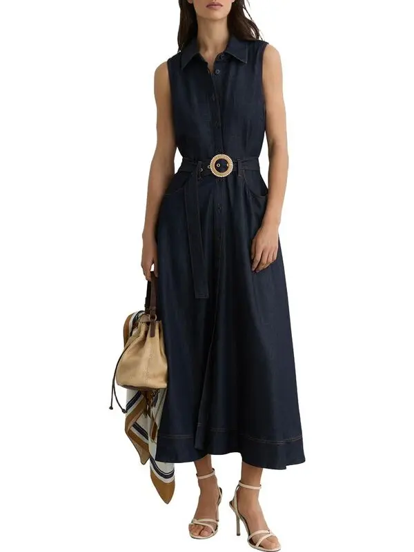 REISS Remi Sleeveless Shirt Dress - Indigo Blue