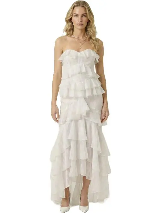 MODENAIRE Strapless Tiered Ruffle Maxi Dress - Ivory