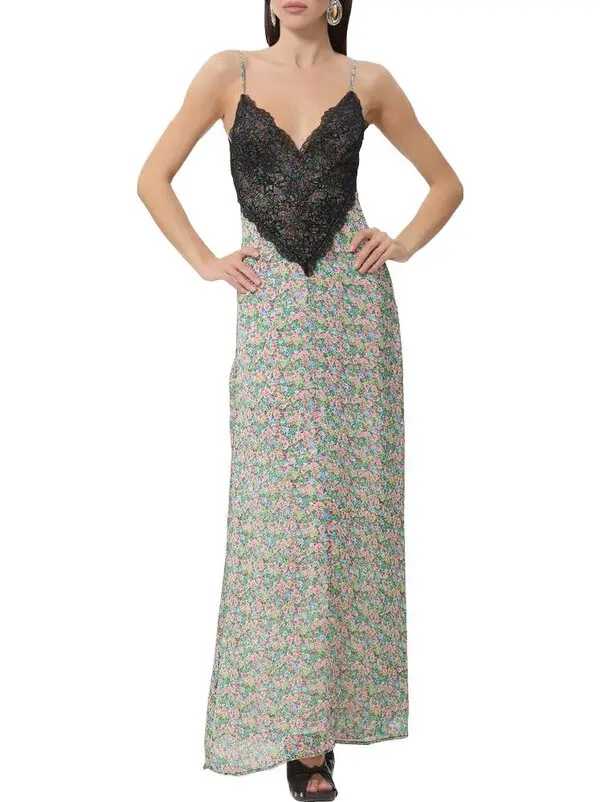 AFRM Prianka Floral Lace Inset Maxi Dress - Soft Stripe
