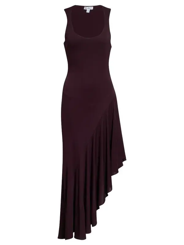 Alaïa Asymmetric Fluid Jersey Dress - Bordeaux