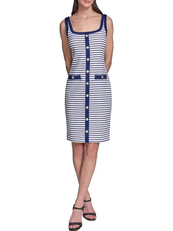 Karl Lagerfeld Striped Knit Scoop Neck Dress - Maritime/soft White