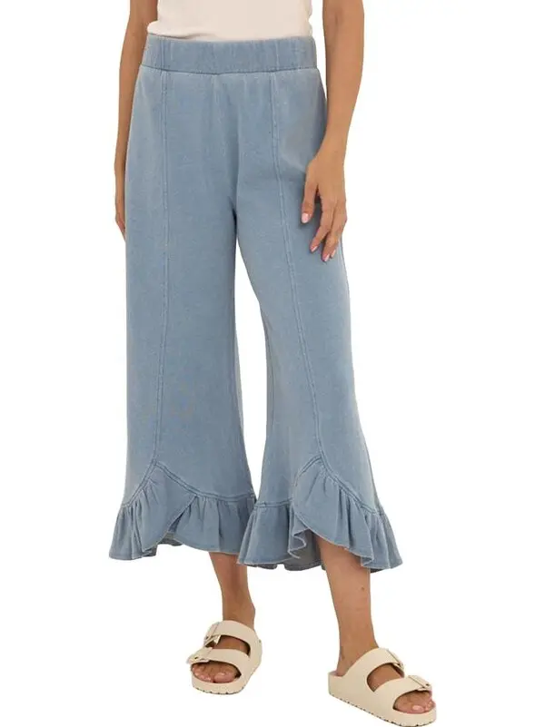 THREADS 4 THOUGHT Organic Cotton Terry Cloth Ruffle Hem Pants - Light Wash