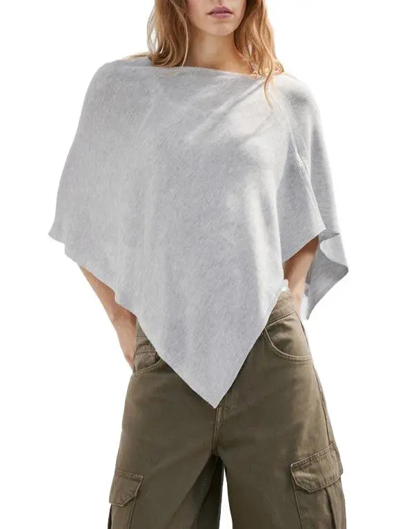 Mango Asymmetrical Hem Knit Cape - Light Heather Grey