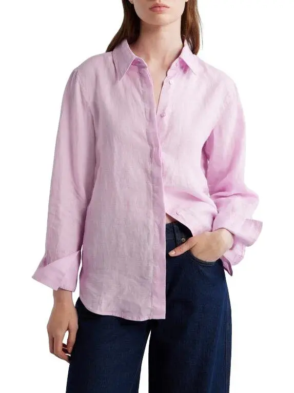 Mango Linen Button-up Shirt - Pink