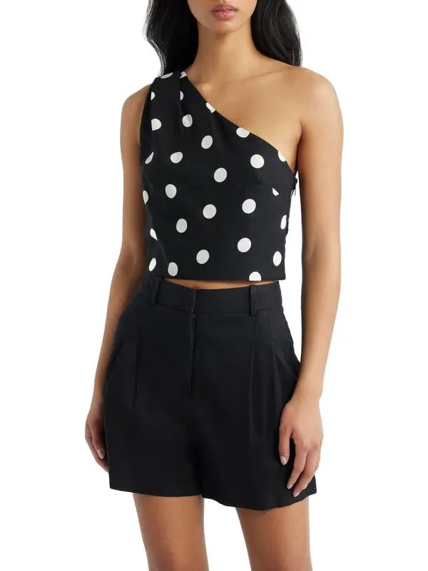 Mango Polka Dot One-shoulder Crop Top - Black