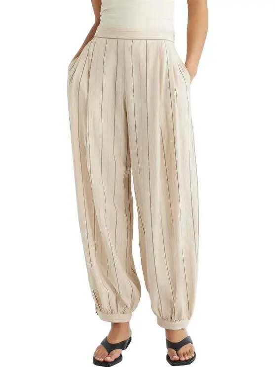 Mango Malta Stripe Balloon Pants - Ecru