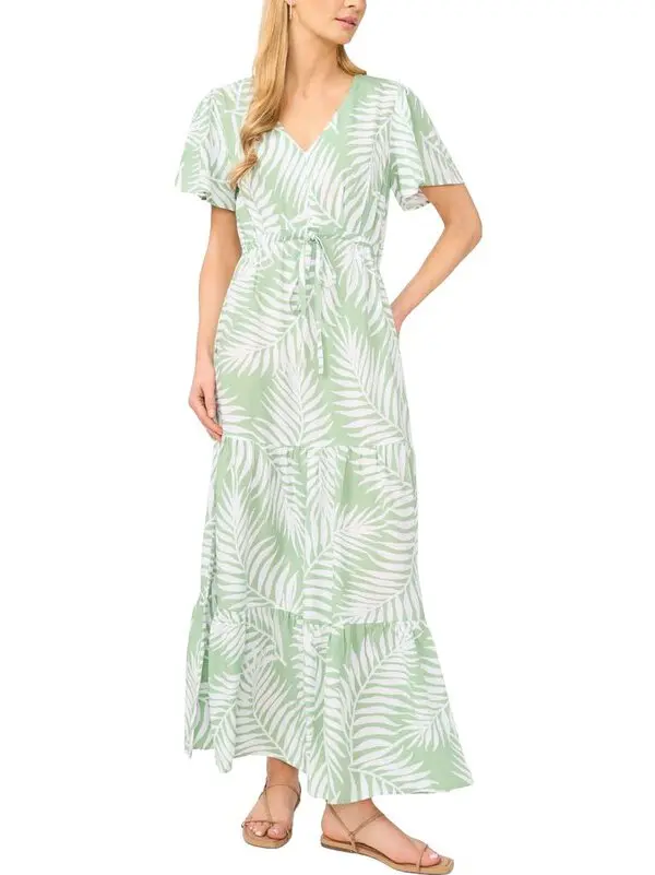Vince Camuto Palm Print Maxi Dress - Sage