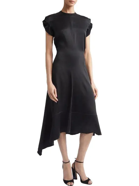 Victoria Beckham Twist Shoulder Asymmetric Satin Midi Dress - Black