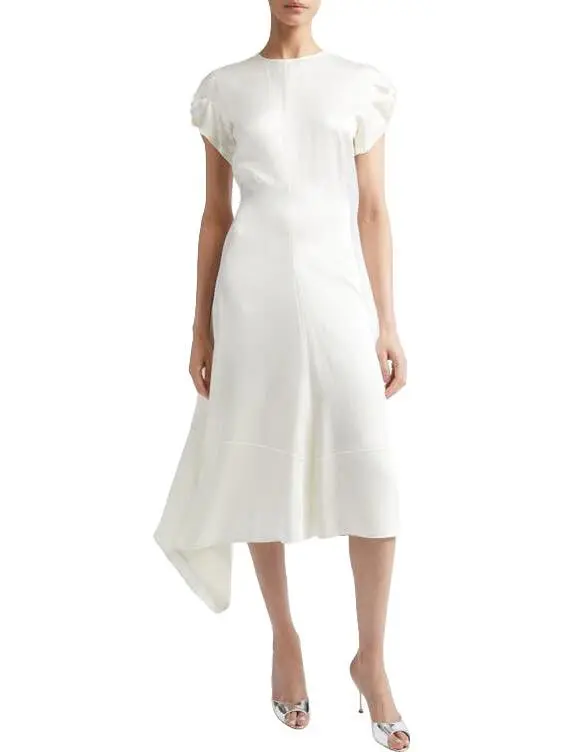 Victoria Beckham Twist Shoulder Asymmetric Satin Midi Dress - Ivory