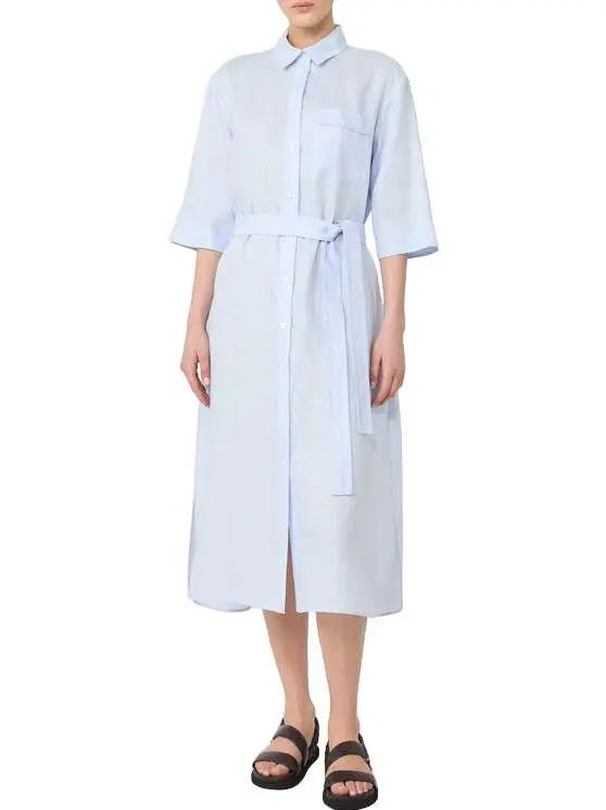 MM BY MAX MARA Tabella Belted Linen Shirt Dress - Sky Blue