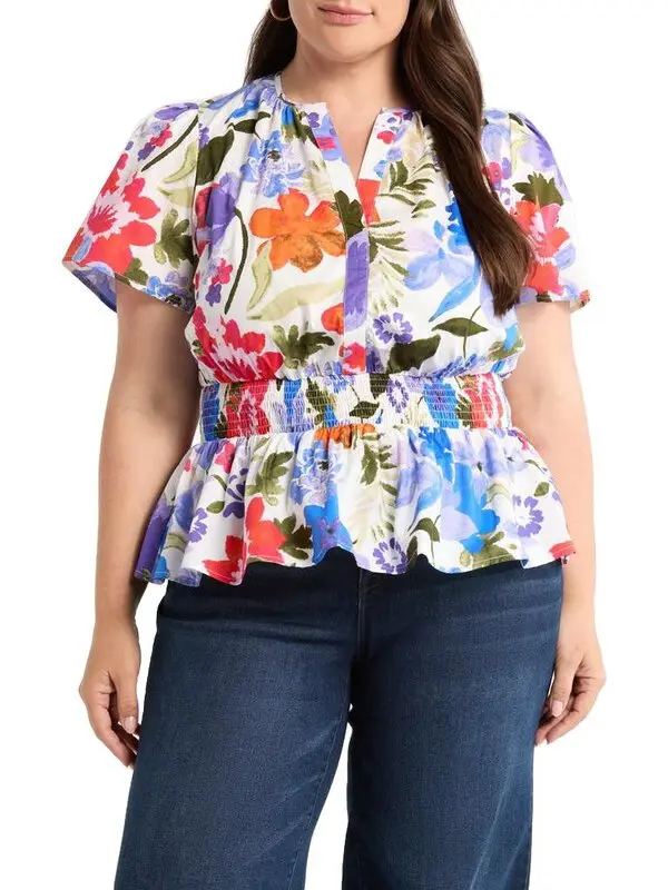 SUGARLIPS Amania Floral Sarina Smocked Top - Blue-purple