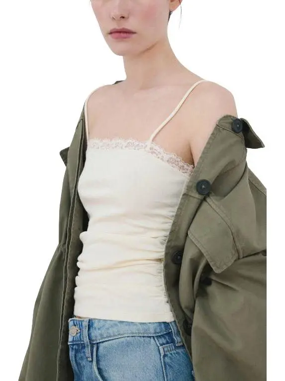 Mango Lace Trim Stretch-cotton Blend Camisole - Vanilla