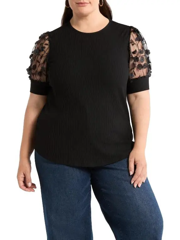 SUGARLIPS Sheer Puff Sleeve Top - Black