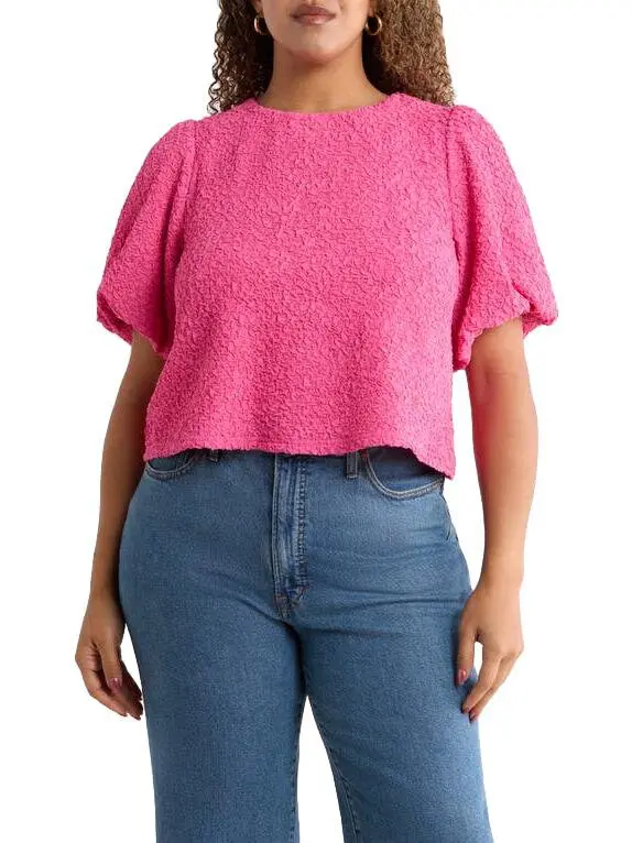 SUGARLIPS Bubble Sleeve Crop Top - Pink