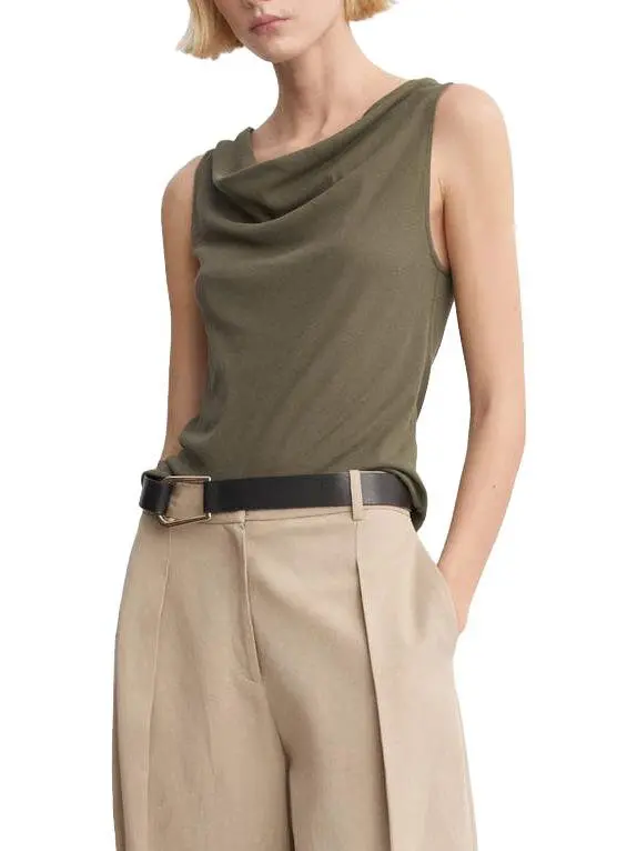 Mango Fitted Cowl Neck Sleeveless Top - Khaki Green