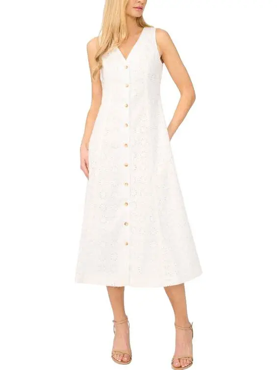CECE DUPRAZ Sleeveless Cotton Eyelet Midi Dress - Ultra White