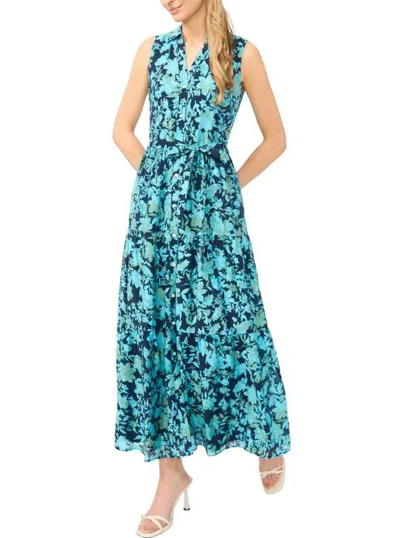 CECE DUPRAZ Floral Sleeveless Maxi Shirtdress - Classic Navy