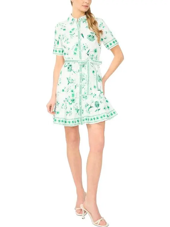 CECE DUPRAZ Floral Cotton Blend Mini Shirtdress - Vibrant Kelly