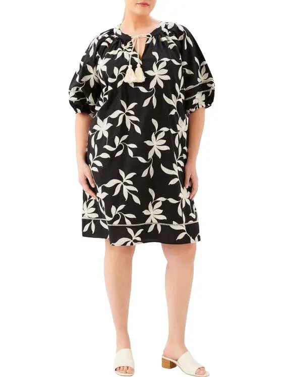 Karen Kane Floral Embroidered Cotton Shift Dress - Black