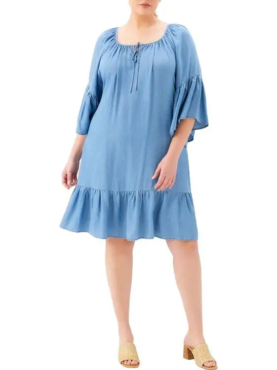 Karen Kane Ruffle Hem Dress - Chambray