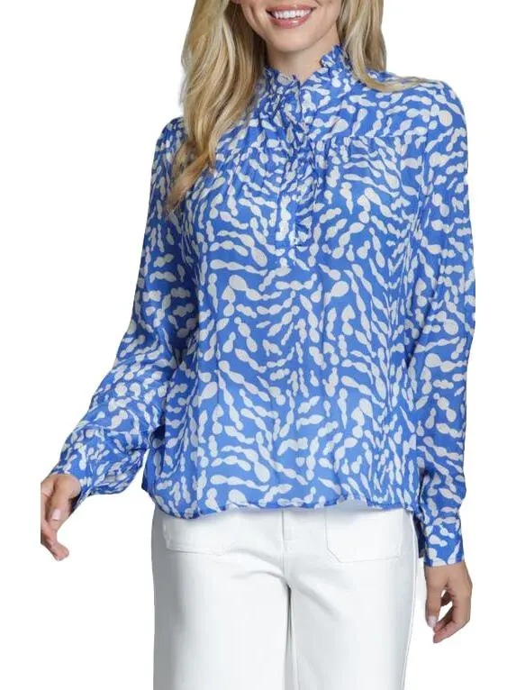 APNY Ruffle Placket Top - Blue/white