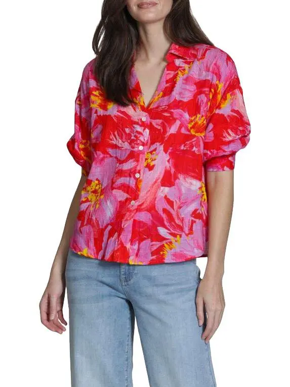 APNY Floral Blouson Sleeve Button-up Shirt - Pink Multi