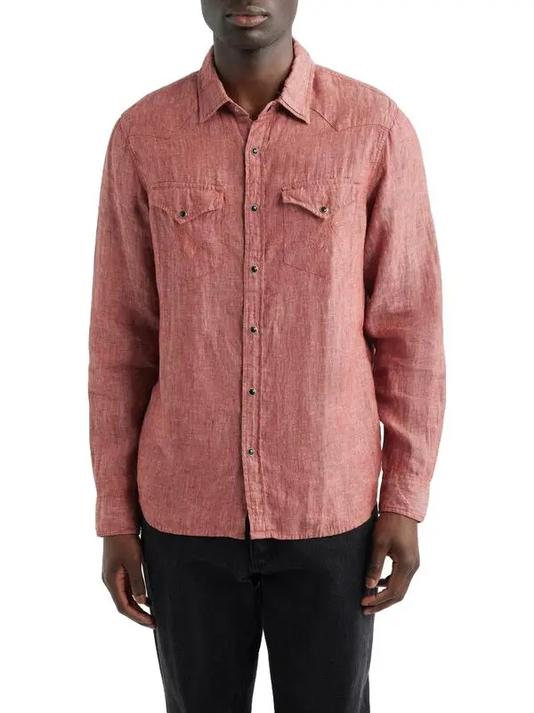 Ag Rogan Linen Snap-up Western Shirt - Heritage Adobe Clay