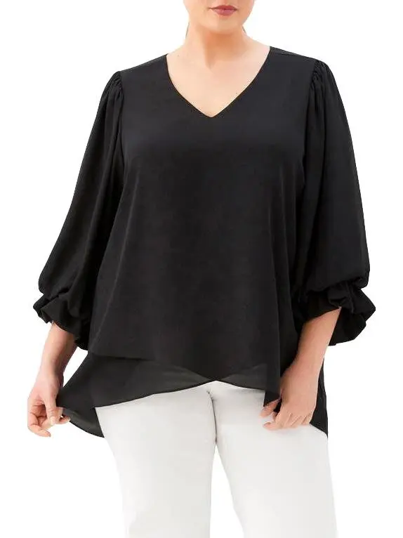 Karen Kane Crossover Hem Asymmetric Top - Black