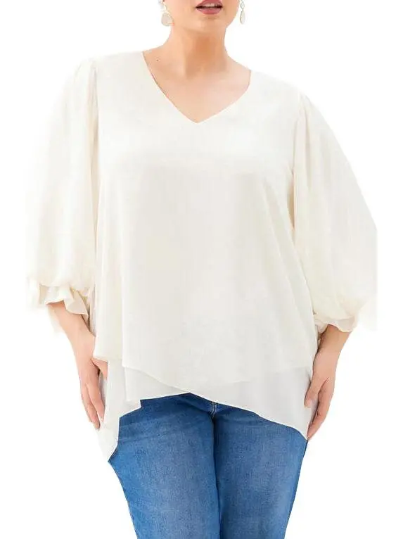 Karen Kane Crossover Hem Asymmetric Top - Cream