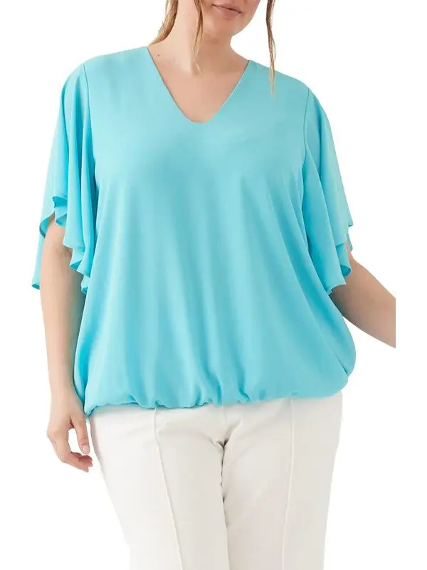 Karen Kane Flutter Sleeve V-neck Top - Aqua
