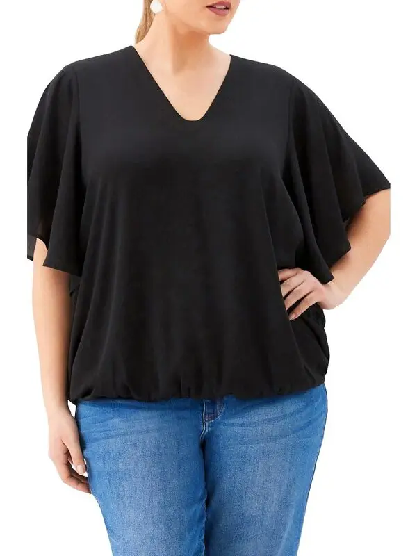 Karen Kane Flutter Sleeve V-neck Top - Black