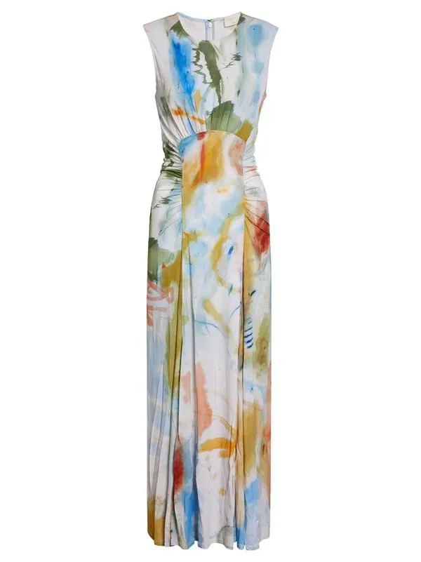 Ulla Johnson Lana Ruched Sleeveless Silk Maxi Dress - Western Dream