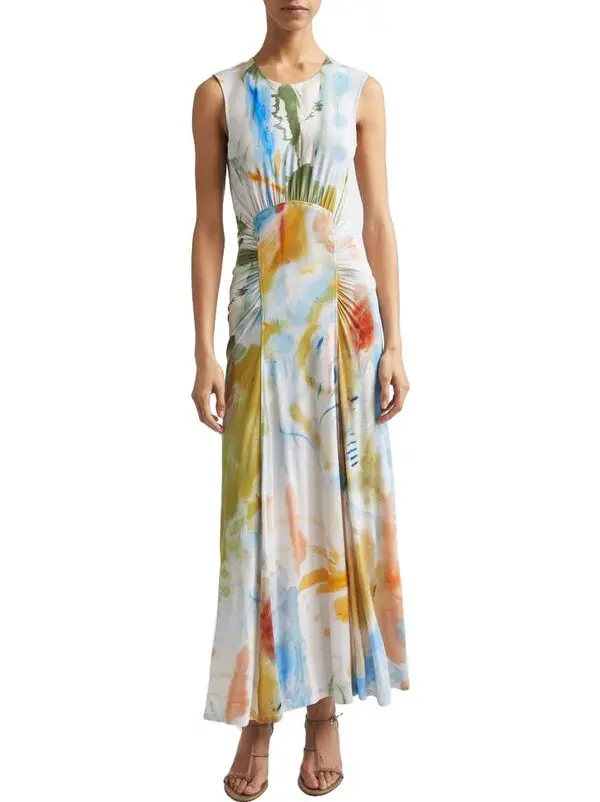 Ulla Johnson Lana Ruched Sleeveless Silk Maxi Dress - Western Dream