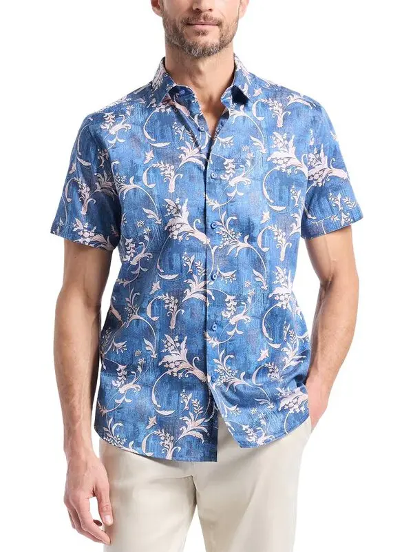 Robert Graham Junipero Short Sleeve Stretch Cotton Button-up Shirt - Blue