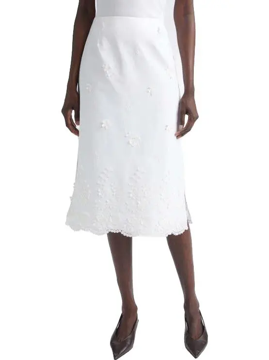 Altuzarra Malik Floral Appliqué Midi Skirt - Optic White