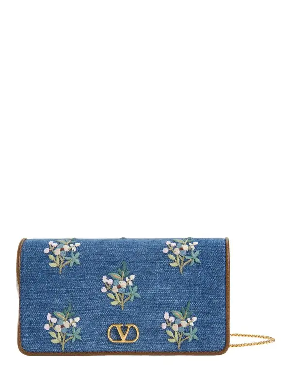 Valentino Garavani Vlogo Signature Denim Crossbody Bag - Blue Multi