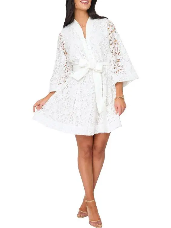 GIBSONLOOK Lace Tie Belt Dress - White Lace