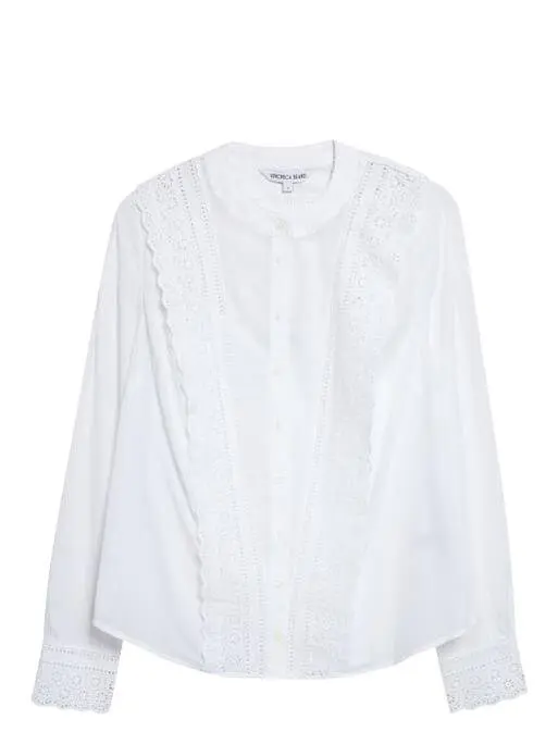 Veronica Beard Clermont Eyelet Ruffle Detail Button-up Shirt - White