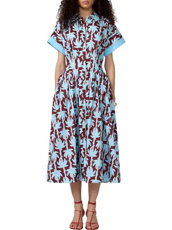 Diane Von Furstenberg Alima Palm Print Cotton Shirt Dress - Haritage Palm Mininirvana
