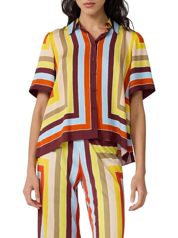 Diane Von Furstenberg Alexa Stripe Stretch Silk Button-up Shirt - Dorian Stripe Multi