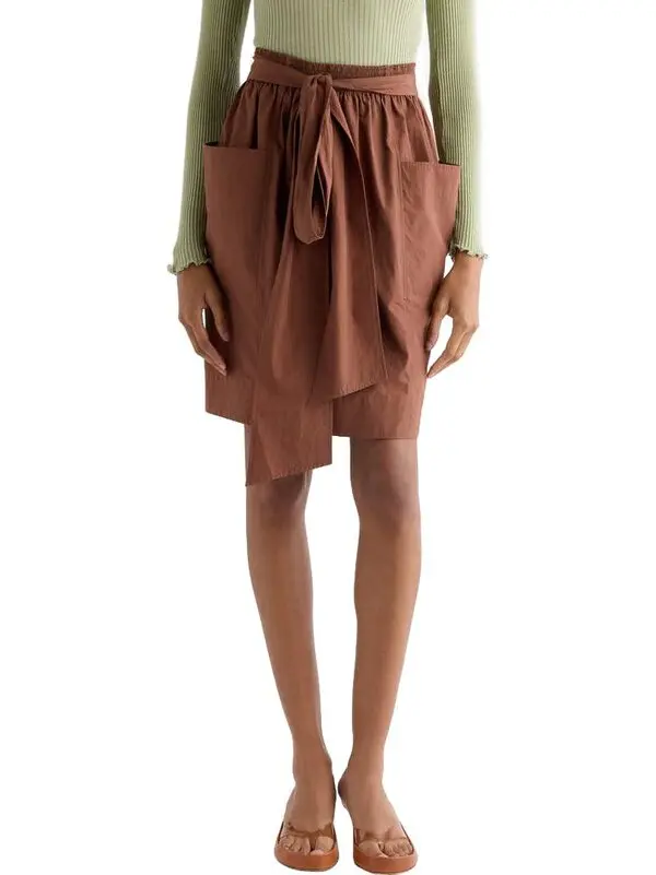 Chloé Tie-waist Cotton Poplin Skirt - Plain Brown