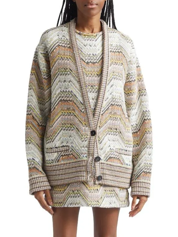Missoni Metallic Zigzag Sequin Cardigan - Beige Multi